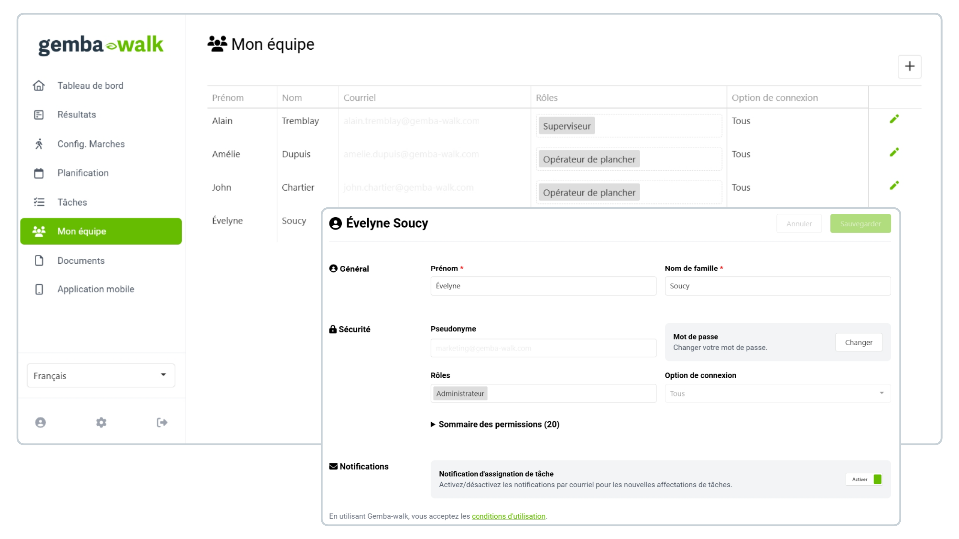Fonctionnalités - Gemba-Walk